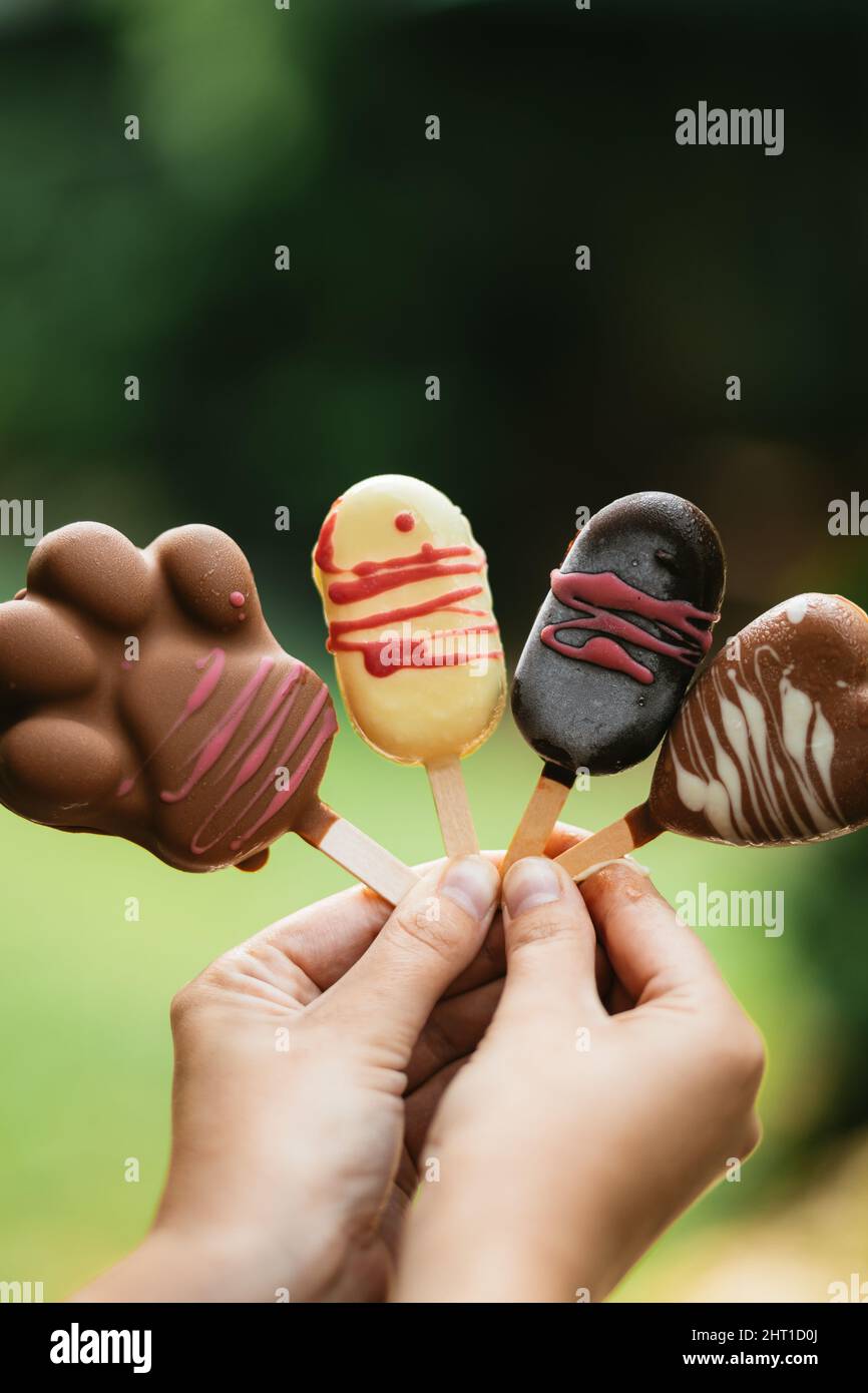 Vertical shot of kids holding different popsicles Stock Photo - Alamy