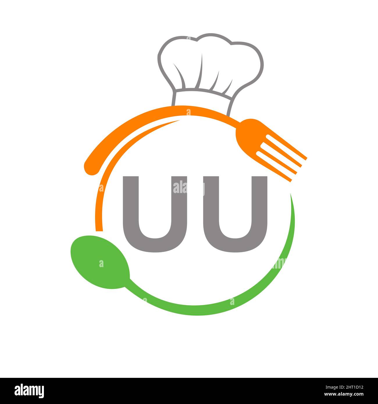 Letter UU Restaurant Logo with Chef Hat Spoon And Fork Template ...