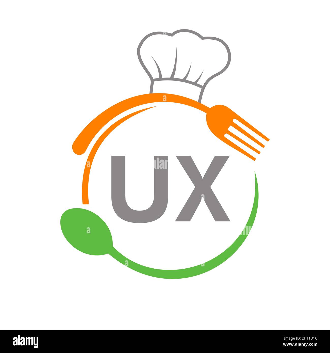 Letter UX Restaurant Logo with Chef Hat Spoon And Fork Template ...