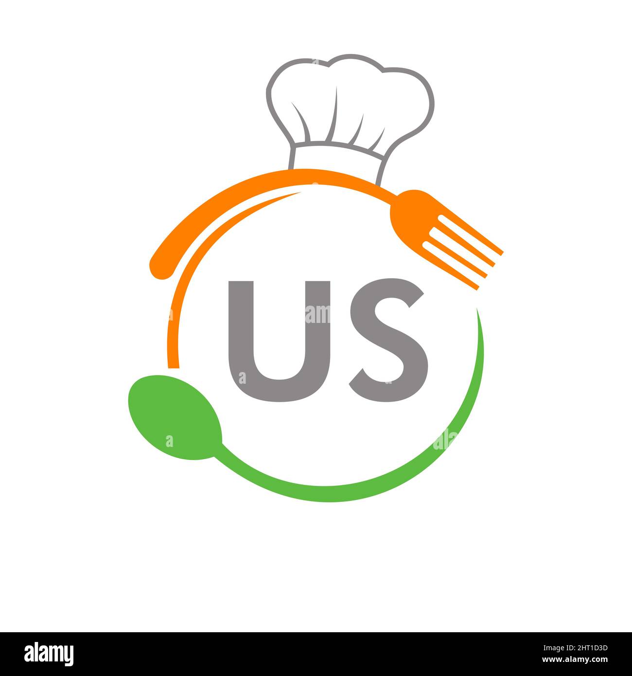 Letter US Restaurant Logo with Chef Hat Spoon And Fork Template ...