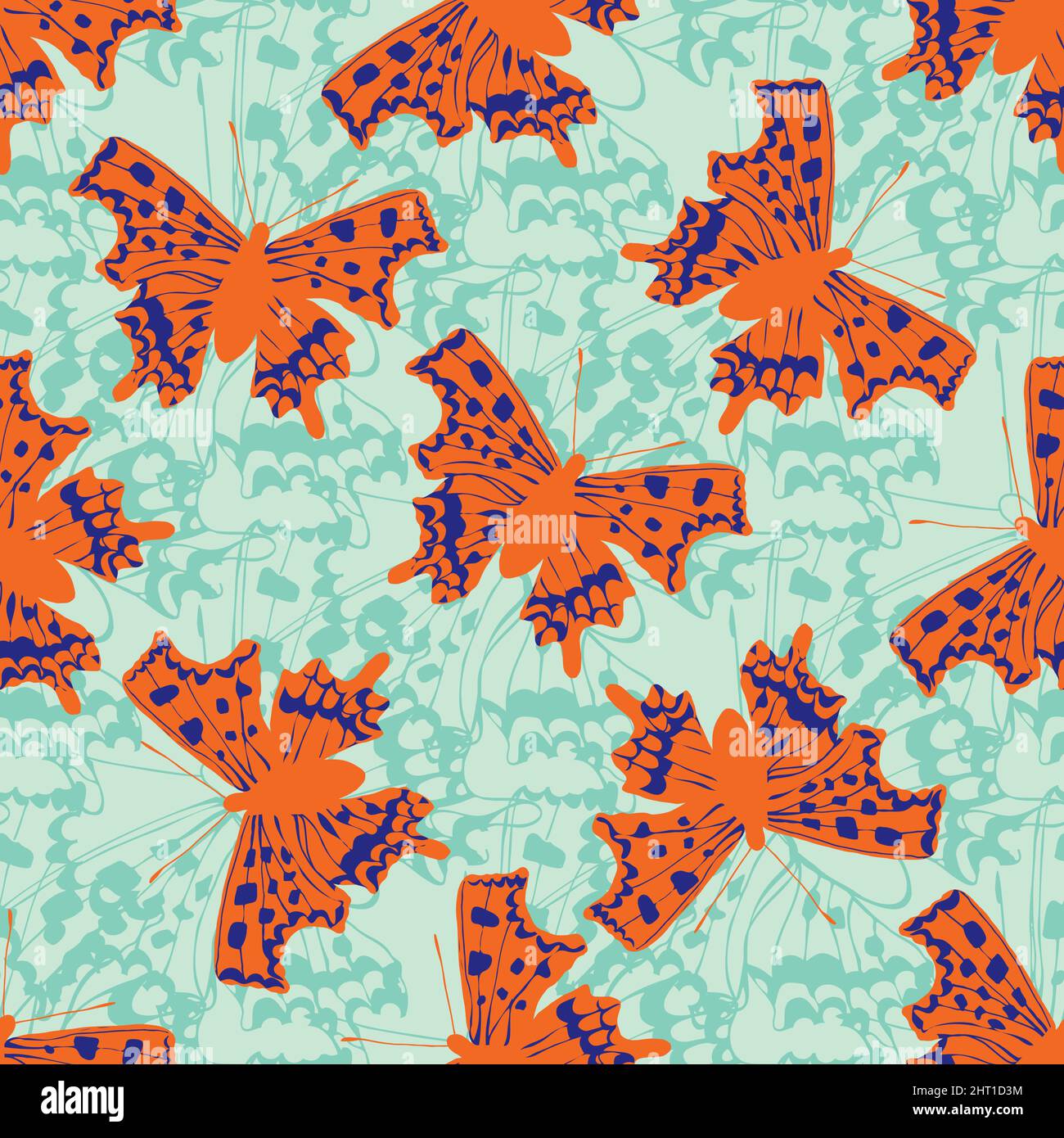 Comma butterfly vector seamless pattern background. Orange blue ...