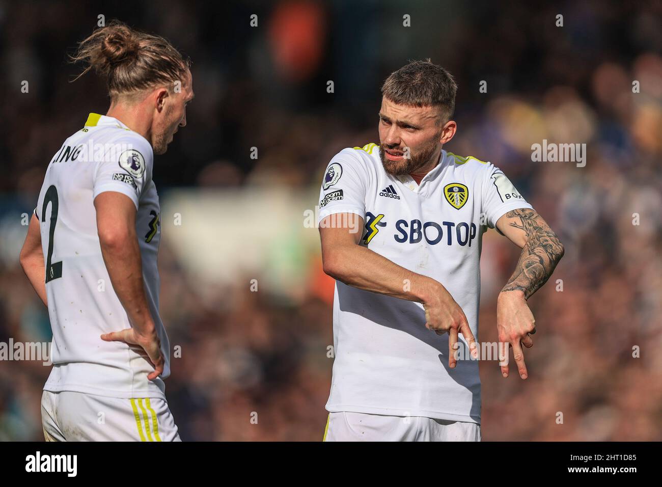Stuart Dallas #15 of Leeds United and Luke Ayling #2 of Leeds United ...