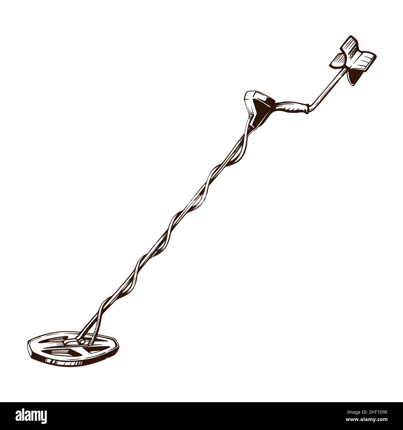 Hand metal detector, engraving, sketch, vector illustration with black ...