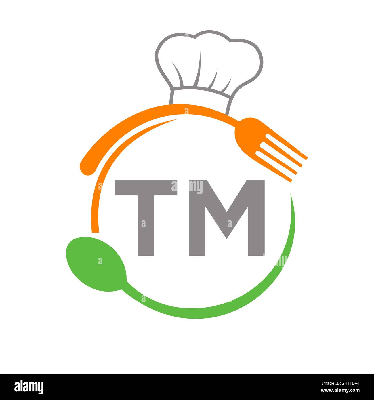 Letter TM Restaurant Logo with Chef Hat Spoon And Fork Template ...