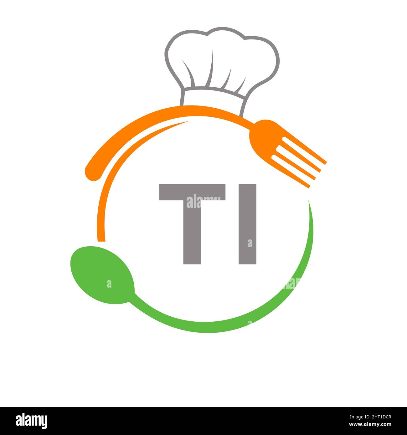 Letter TI Restaurant Logo with Chef Hat Spoon And Fork Template ...