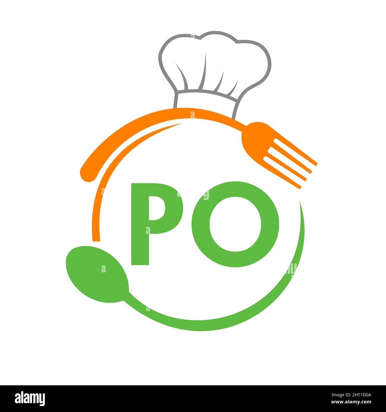 Letter PO Restaurant Logo with Chef Hat Spoon And Fork Template ...