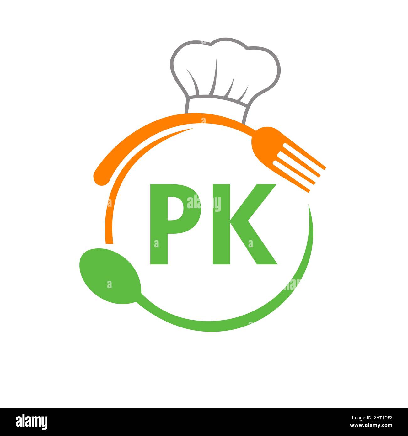 Letter PK Restaurant Logo with Chef Hat Spoon And Fork Template ...