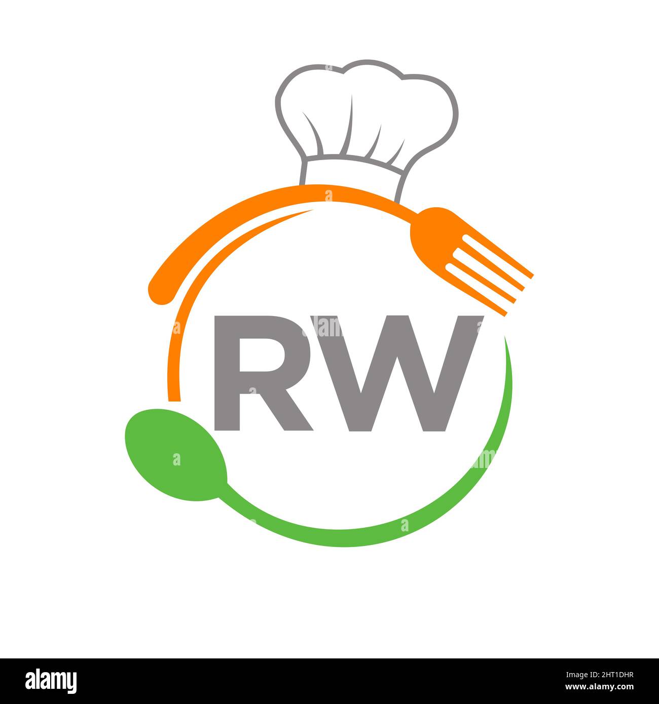 Letter RW Restaurant Logo with Chef Hat Spoon And Fork Template ...