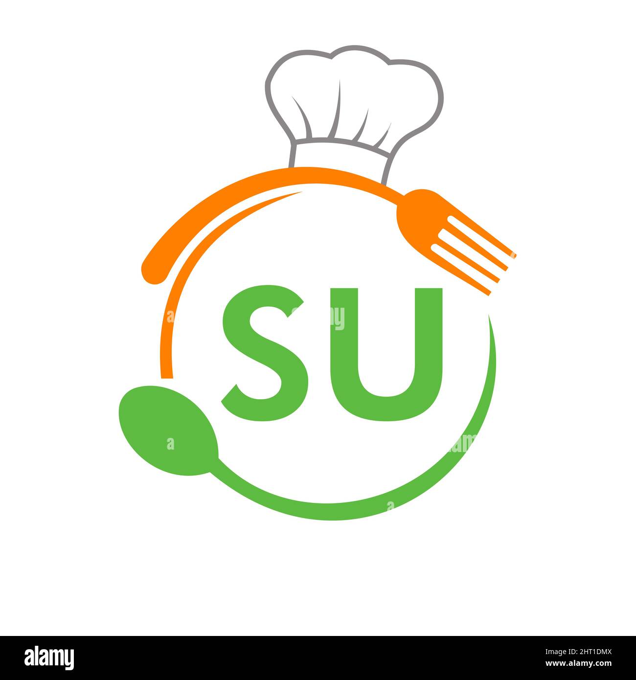 Letter SU Restaurant Logo with Chef Hat Spoon And Fork Template ...