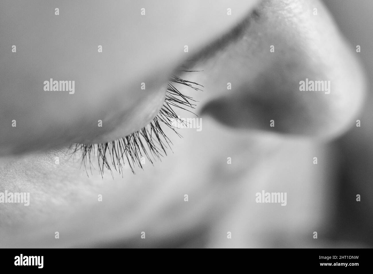 Grayscale of a woman's face Stock Photo - Alamy