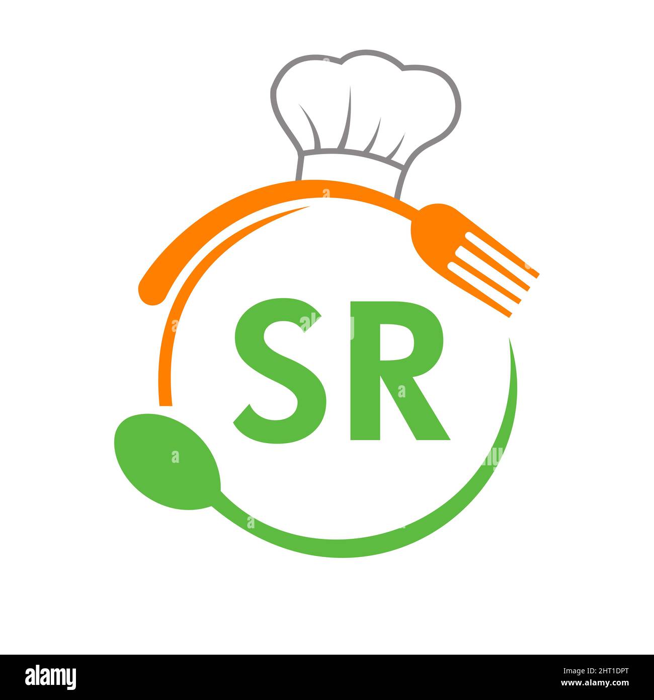 Letter SR Restaurant Logo with Chef Hat Spoon And Fork Template ...