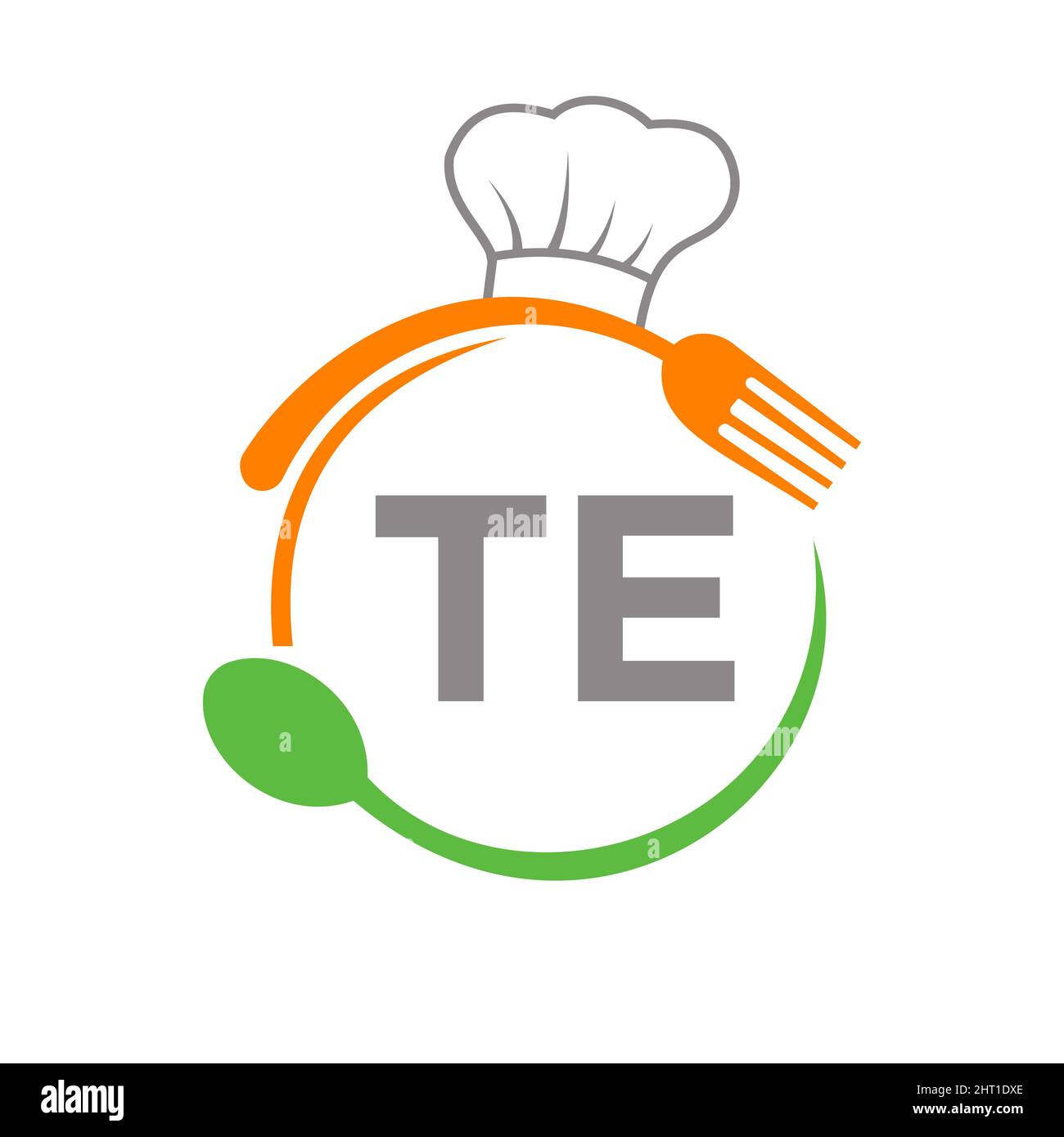 Letter TE Restaurant Logo with Chef Hat Spoon And Fork Template ...