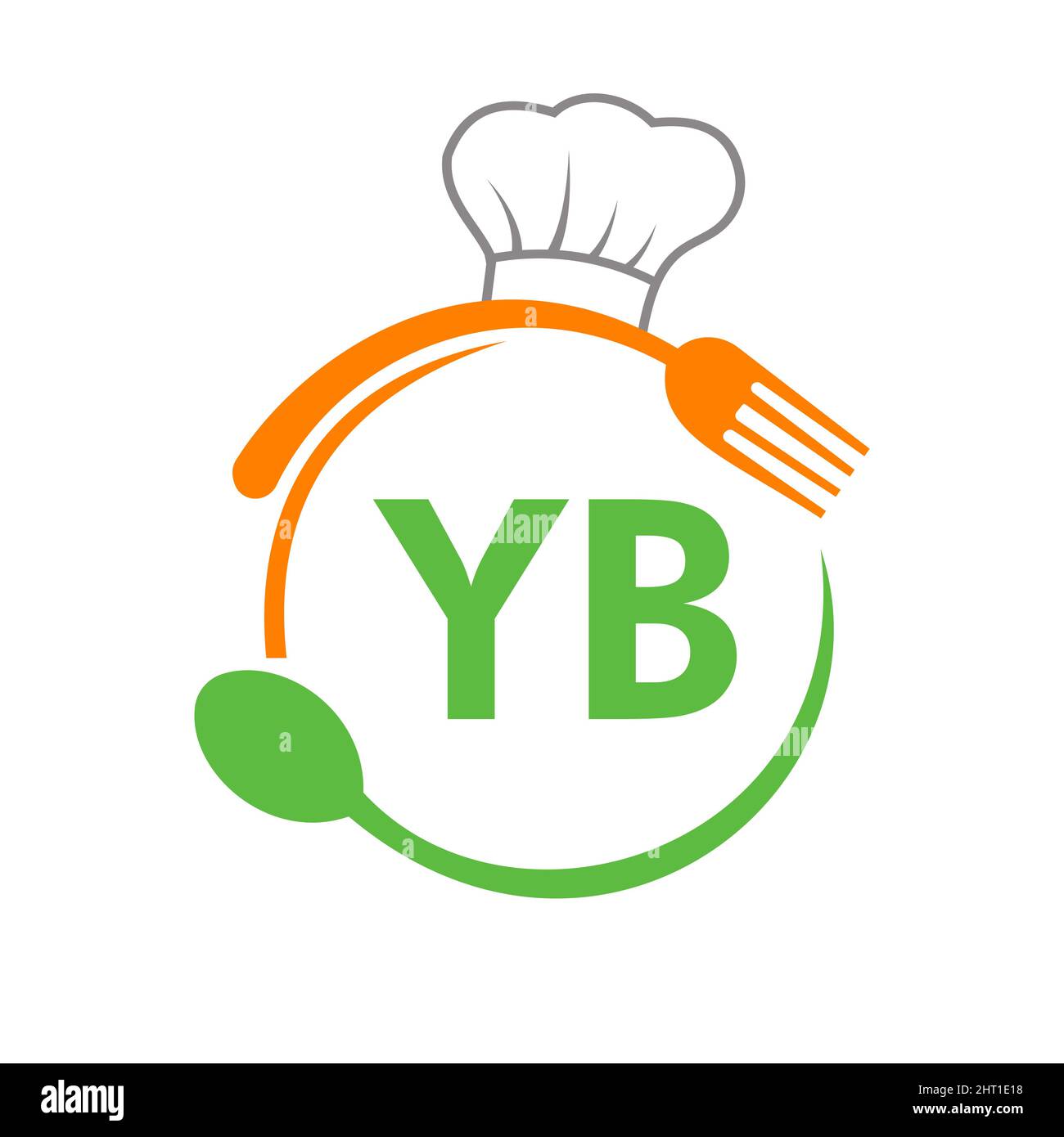 Letter YB Restaurant Logo with Chef Hat Spoon And Fork Template ...