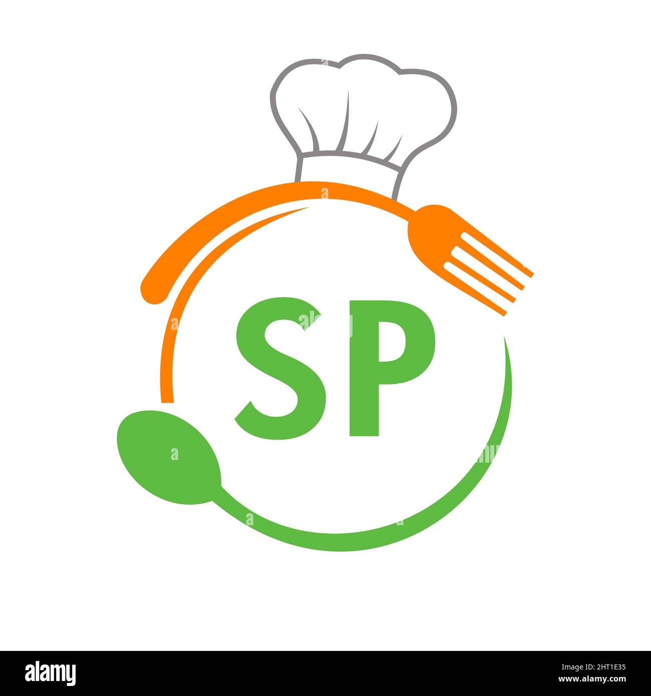Letter SP Restaurant Logo with Chef Hat Spoon And Fork Template ...
