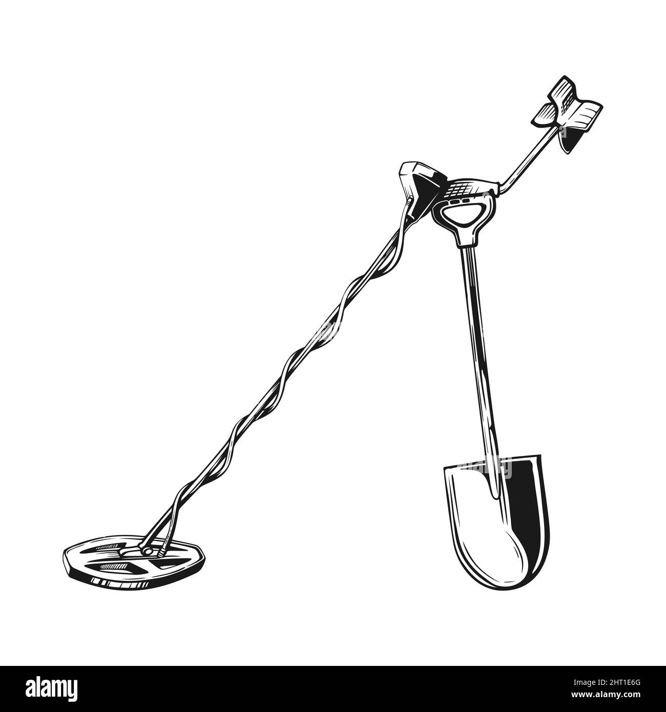 Sign the metal detector and shovel on white background Stock Vector ...
