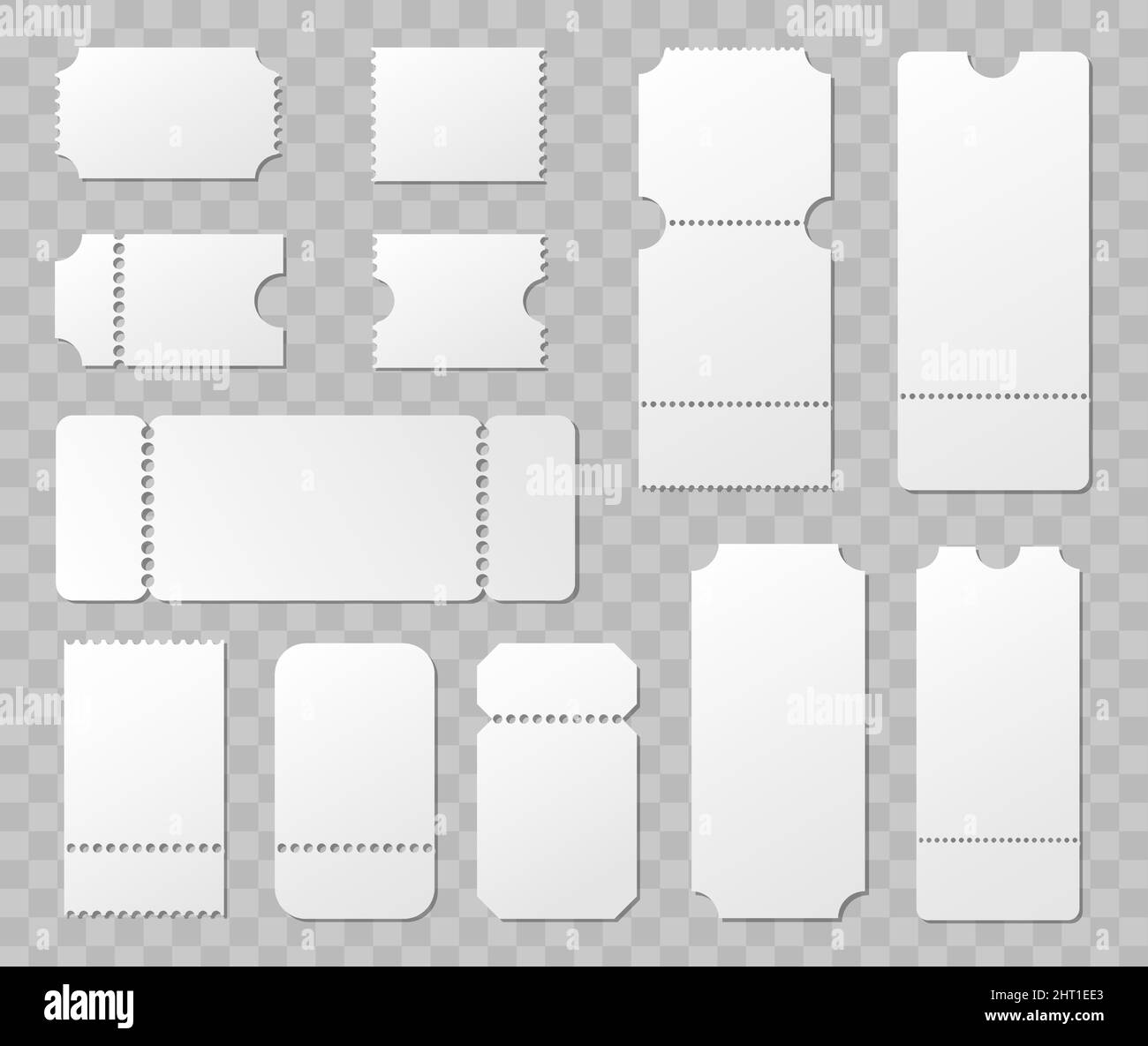 Blank ticket mockup template. Movie lottery realistic blank tickets. Vector empty flyers Stock ...