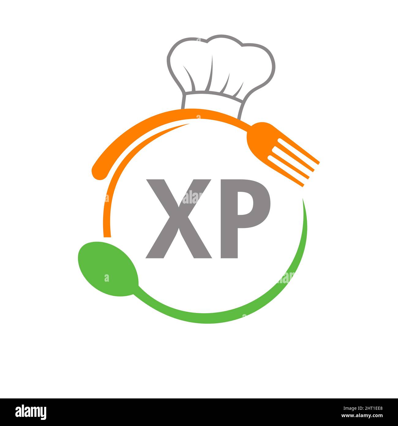 Letter XP Restaurant Logo with Chef Hat Spoon And Fork Template ...