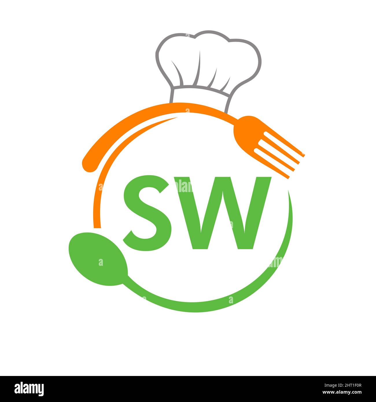 Letter SW Restaurant Logo with Chef Hat Spoon And Fork Template ...