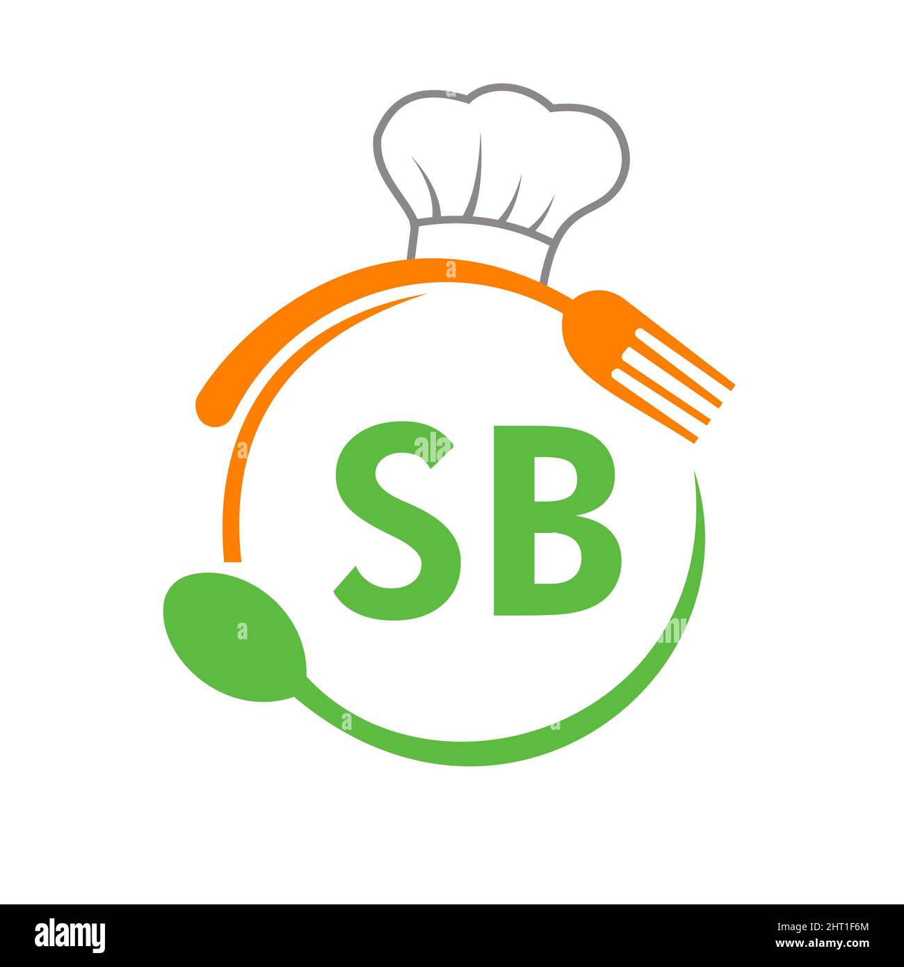 Letter SB Restaurant Logo with Chef Hat Spoon And Fork Template ...
