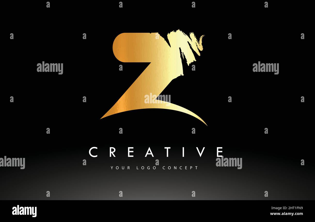 Golden Z Brushed Letter Logo. Brush Letters design with Artistic Brush ...
