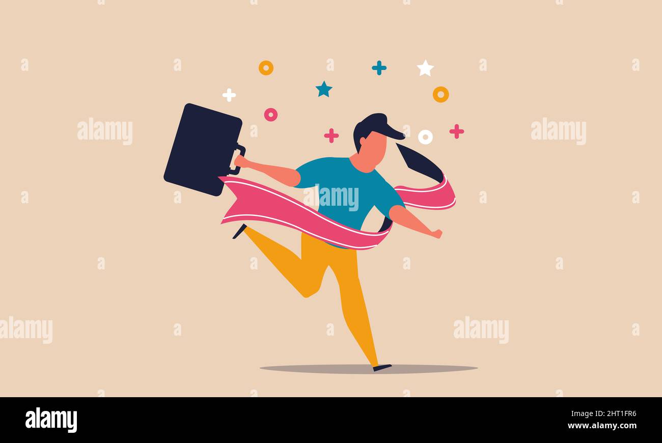 Entrepreneur winner and happy man finishing with achievement. Employee ...