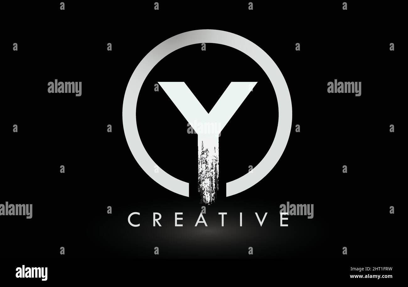 White Y Brush Letter Logo Design with Black Circle. Creative Brushed ...