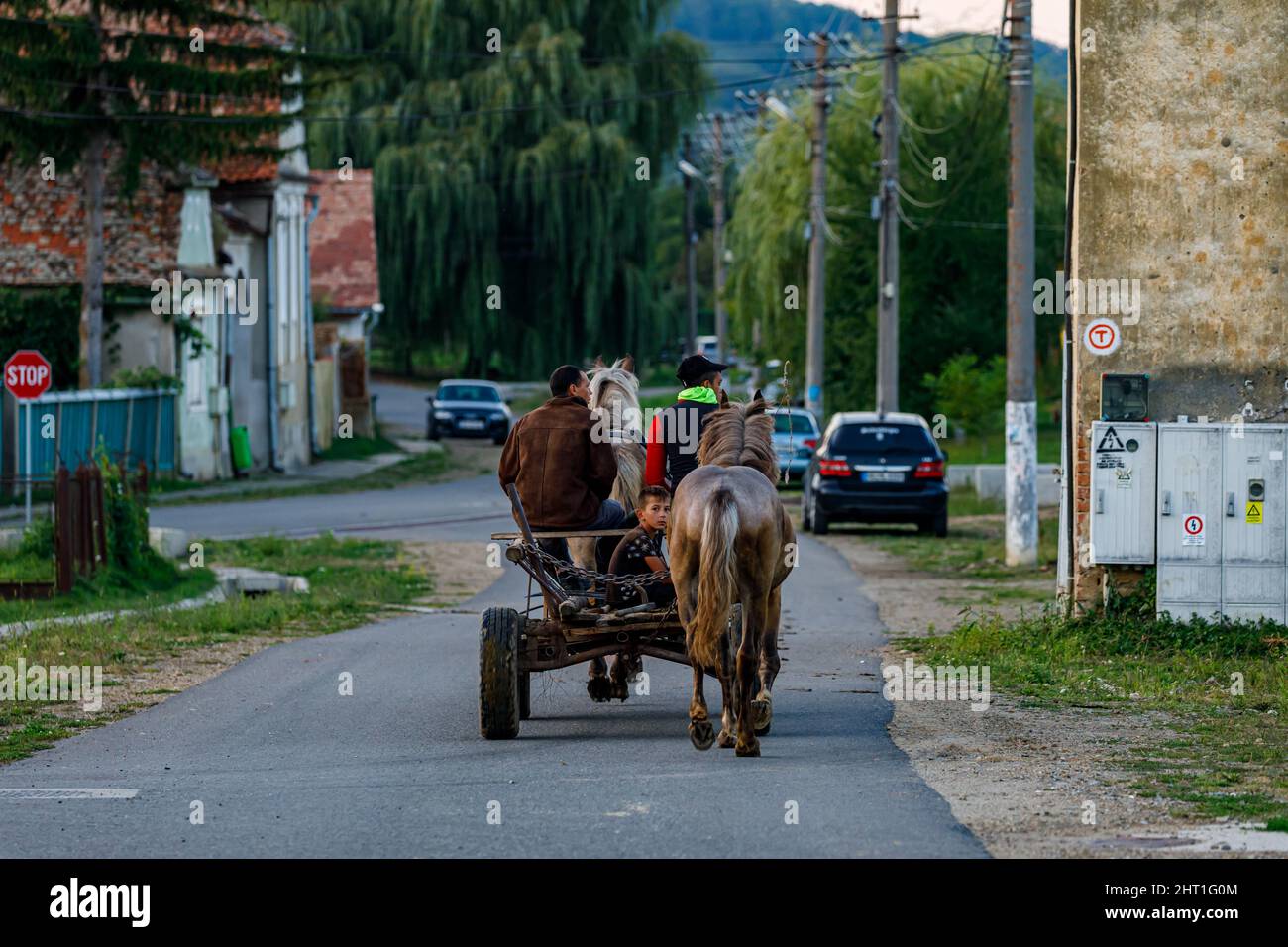 Horse carriage and farmer in Biertan Romania Stock Photo - Alamy