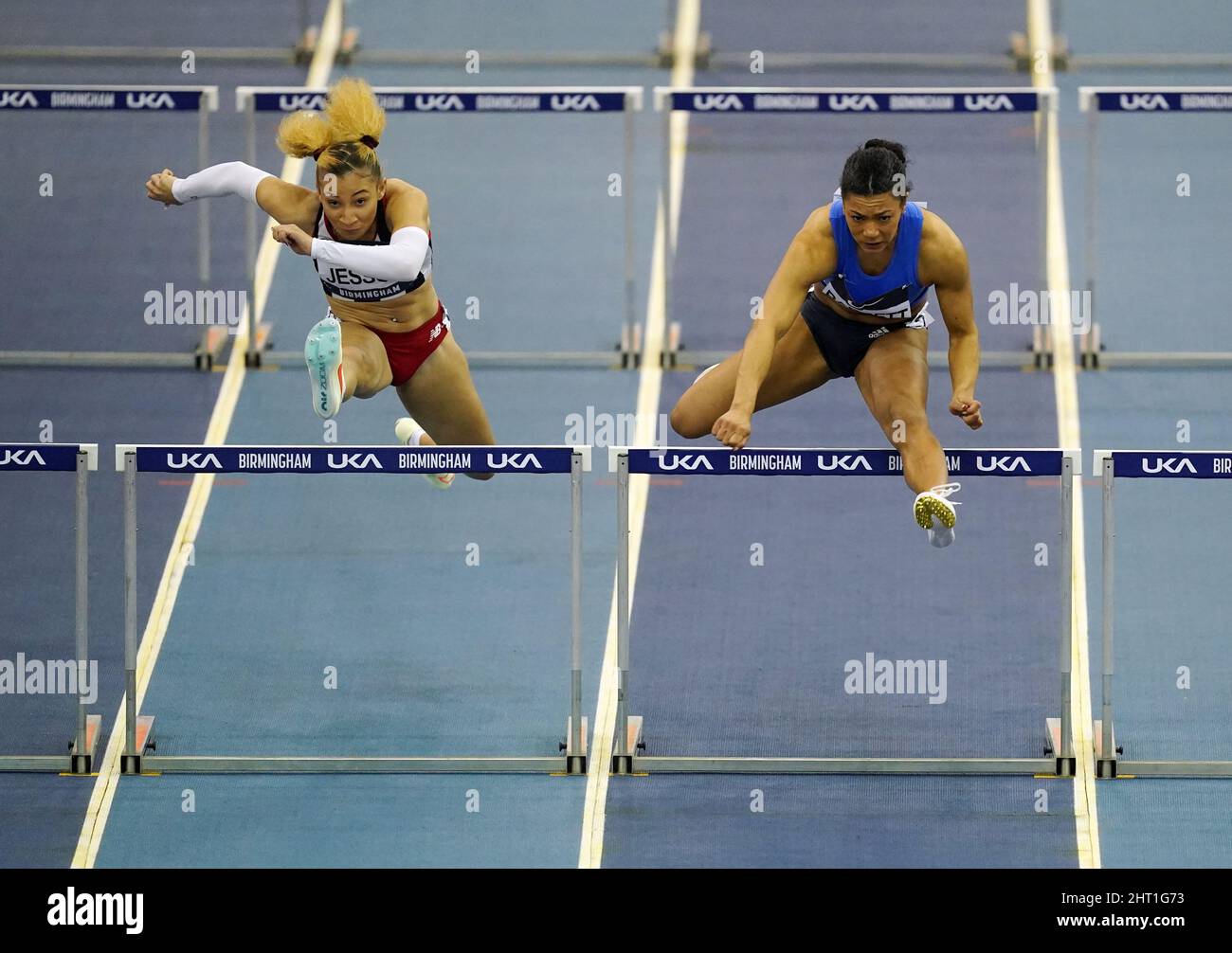 Alicia Barrett (right) in the Women's 60m Hurdles Heats during day one ...