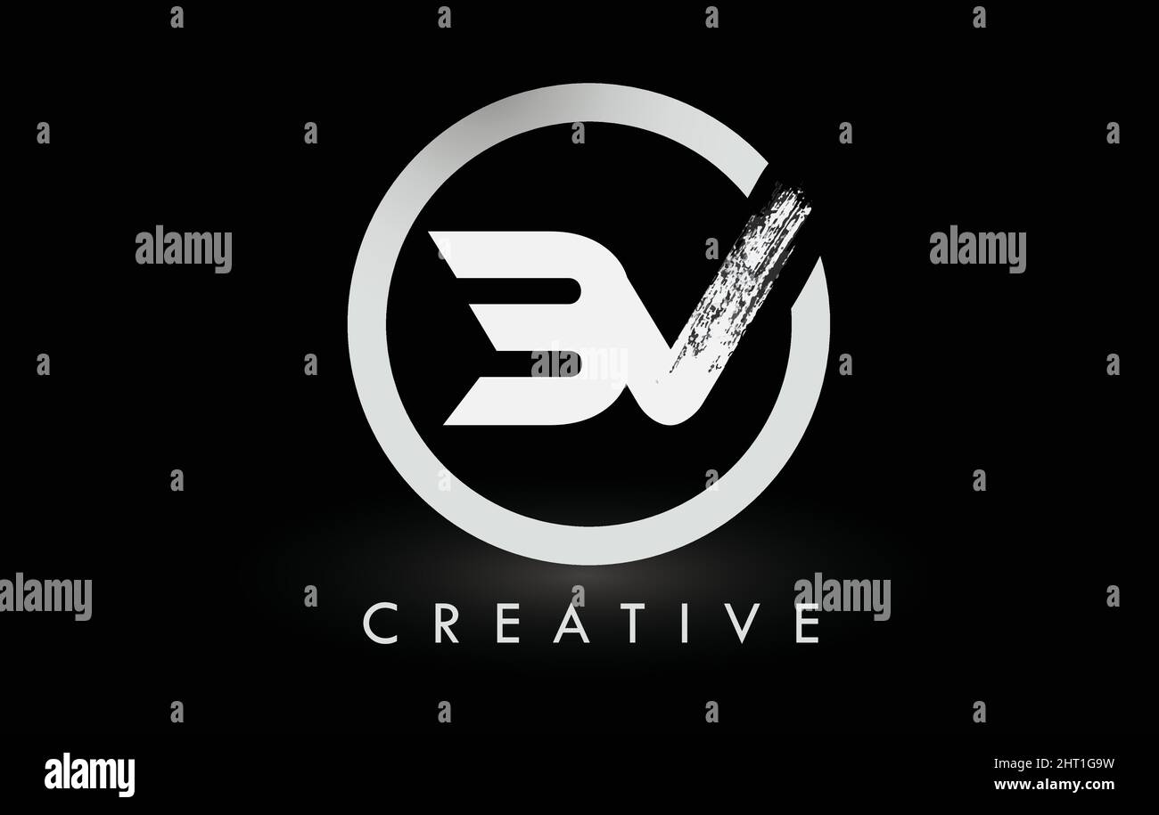 White BV Brush Letter Logo Design with Black Circle. Creative Brushed ...