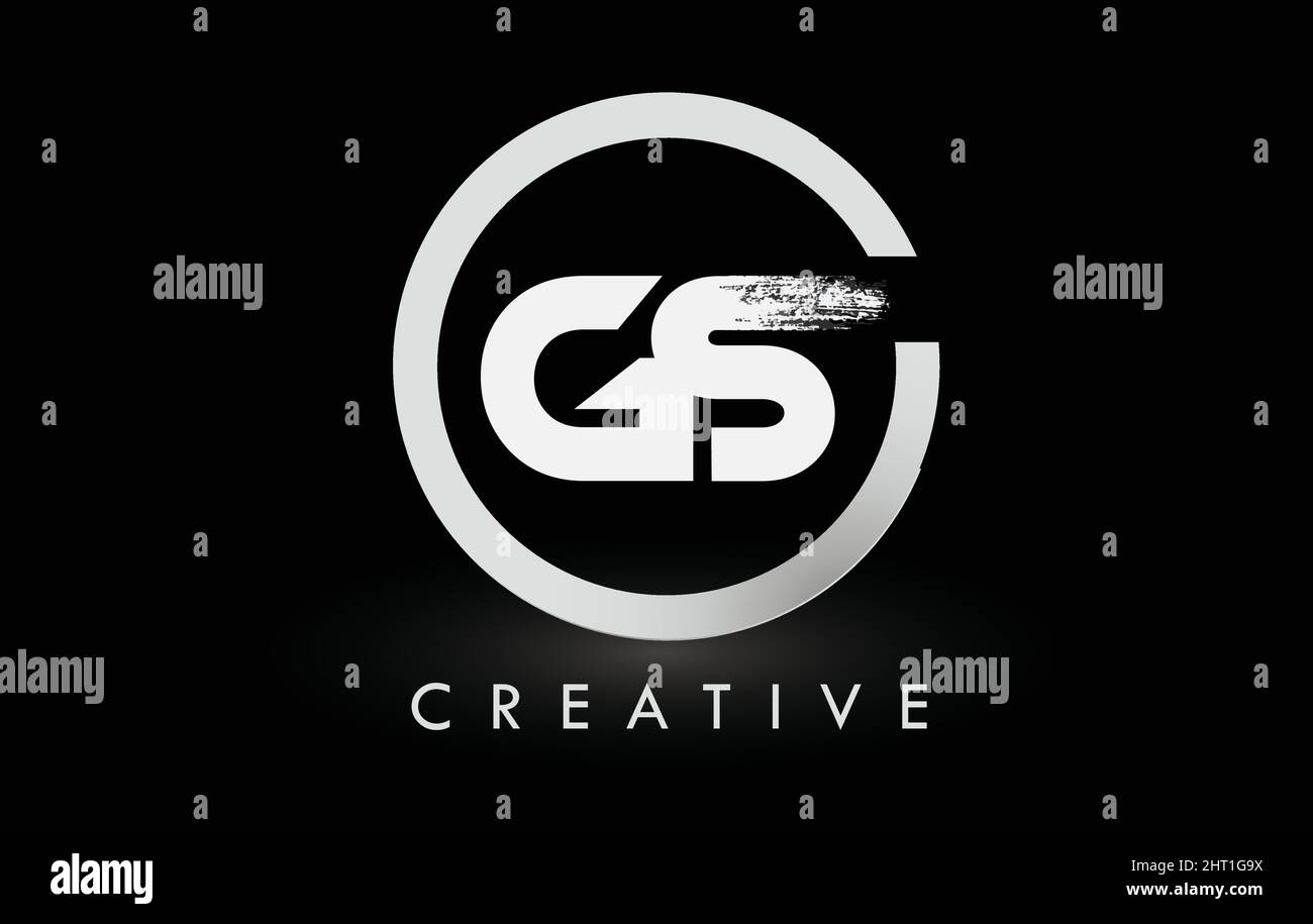White GS Brush Letter Logo Design with Black Circle. Creative Brushed ...