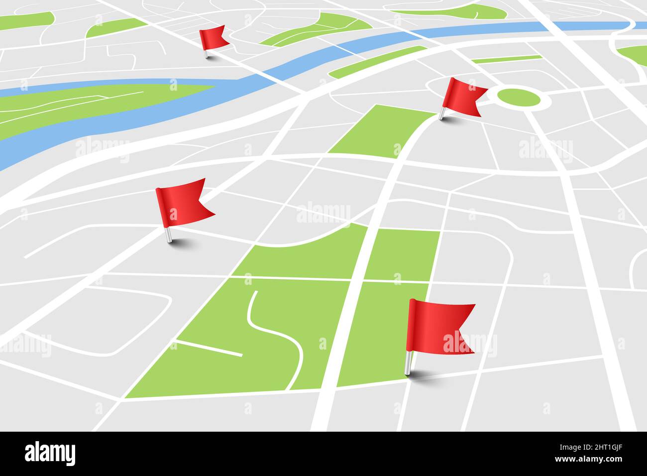 City map with location. Vector town plan with pin for gps route. Cartography backround red ...
