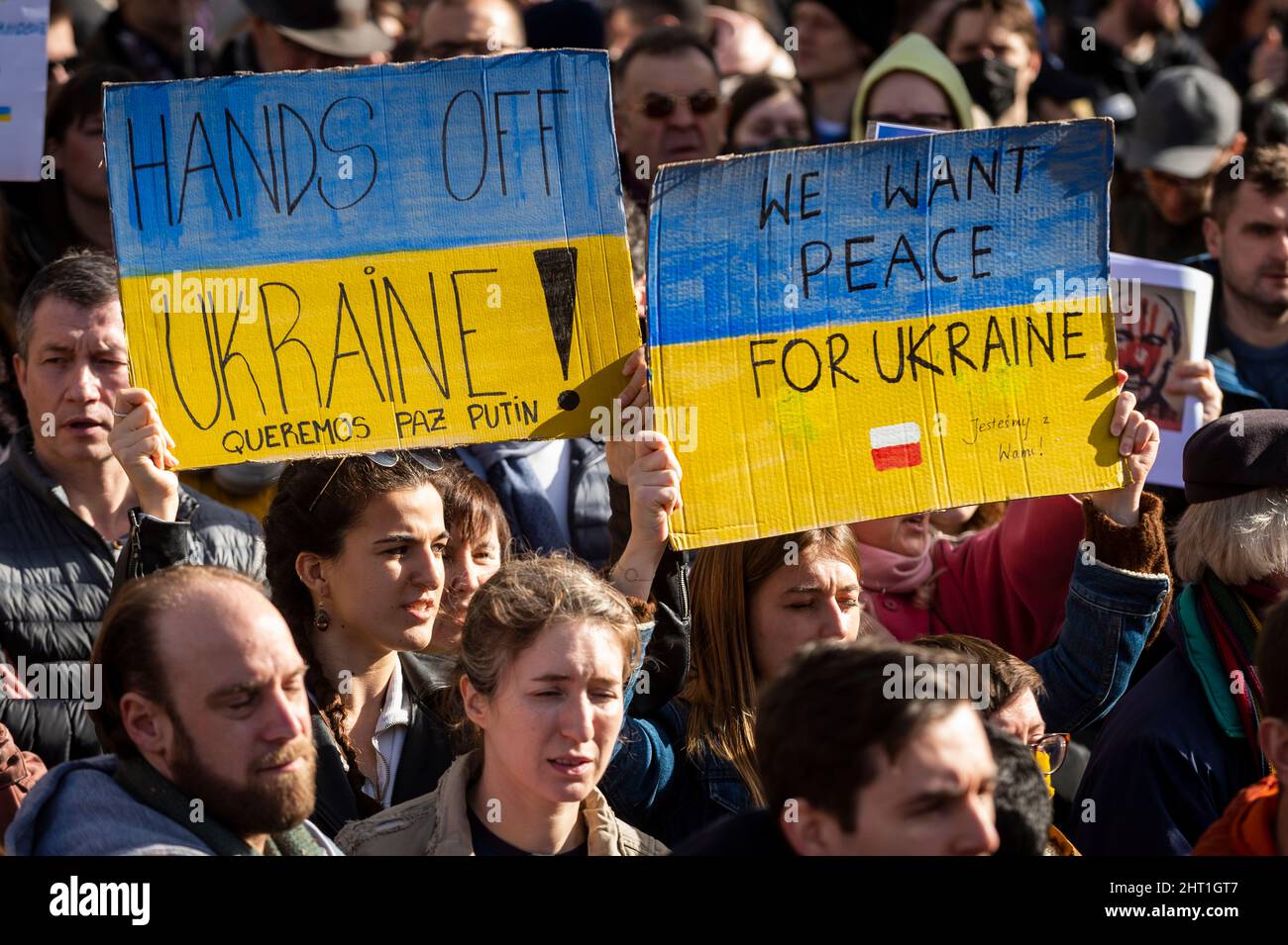 London, UK. 26 February 2022. Ukrainians in the UK at a protest outside ...