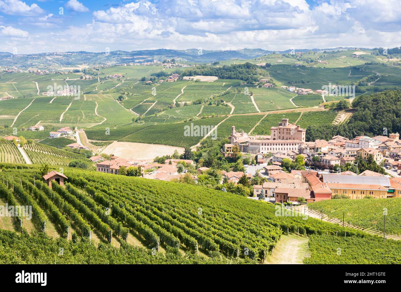 Panoramic countryside in Piedmont region, Italy. Scenic vineyard hill ...