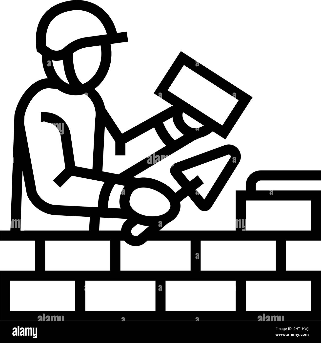 builder building with brick line icon vector illustration Stock Vector ...