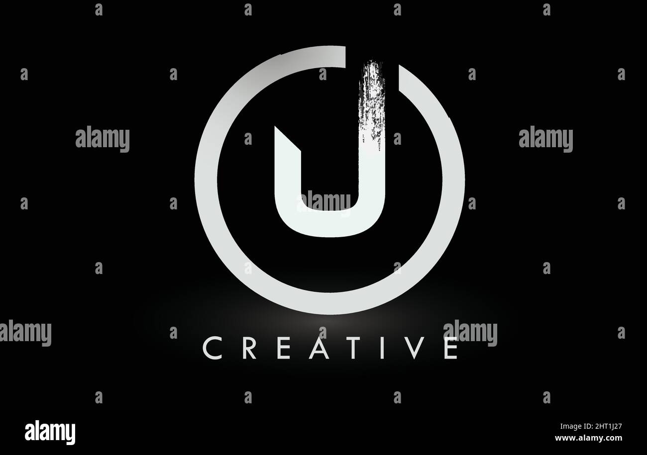 White U Brush Letter Logo Design with Black Circle. Creative Brushed ...