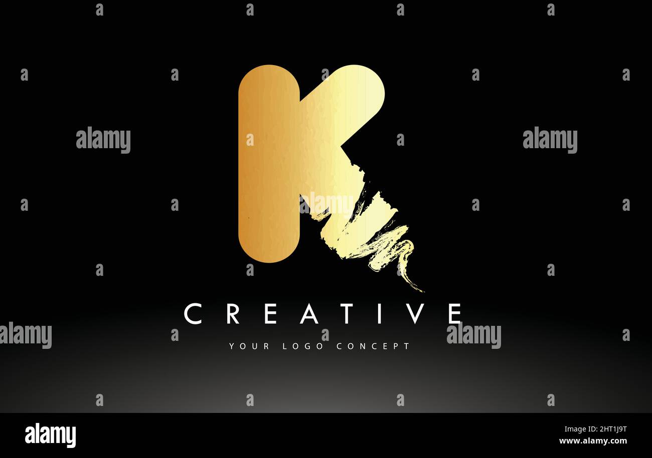 Golden K Brushed Letter Logo. Brush Letters design with Artistic Brush ...