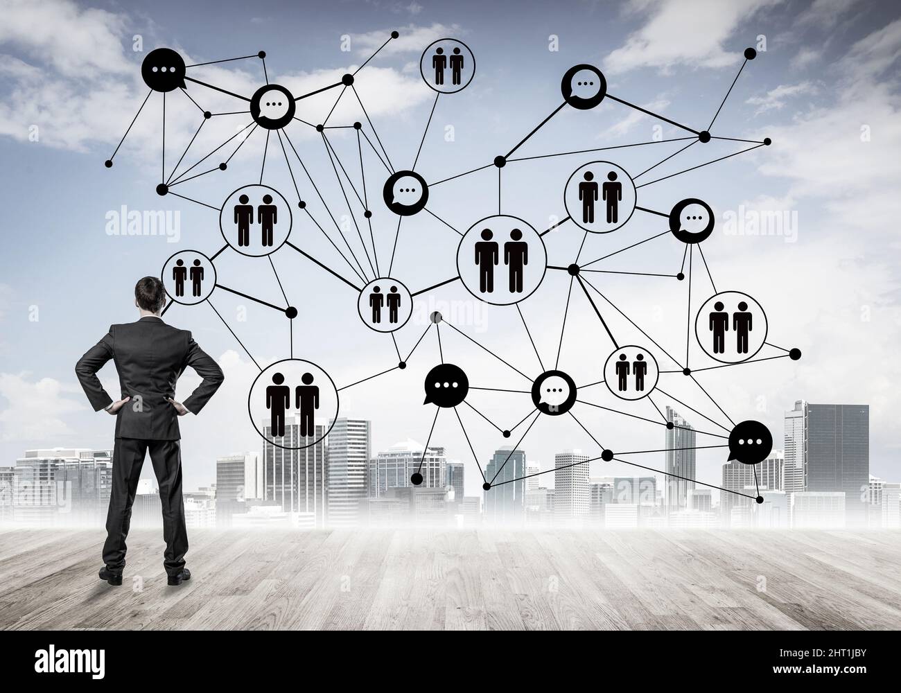 Social connection concept drawn on screen as symbol for teamwork and ...