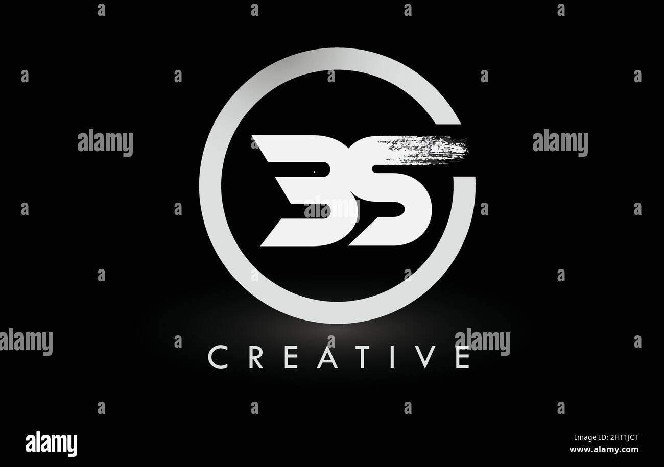 White BS Brush Letter Logo Design with Black Circle. Creative Brushed ...