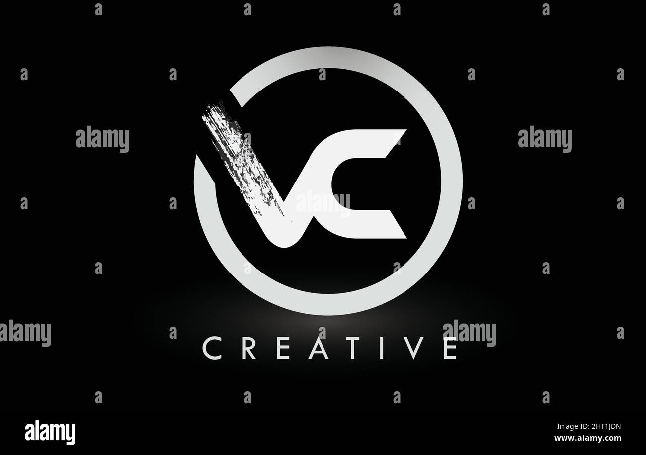 White VC Brush Letter Logo Design with Black Circle. Creative Brushed ...
