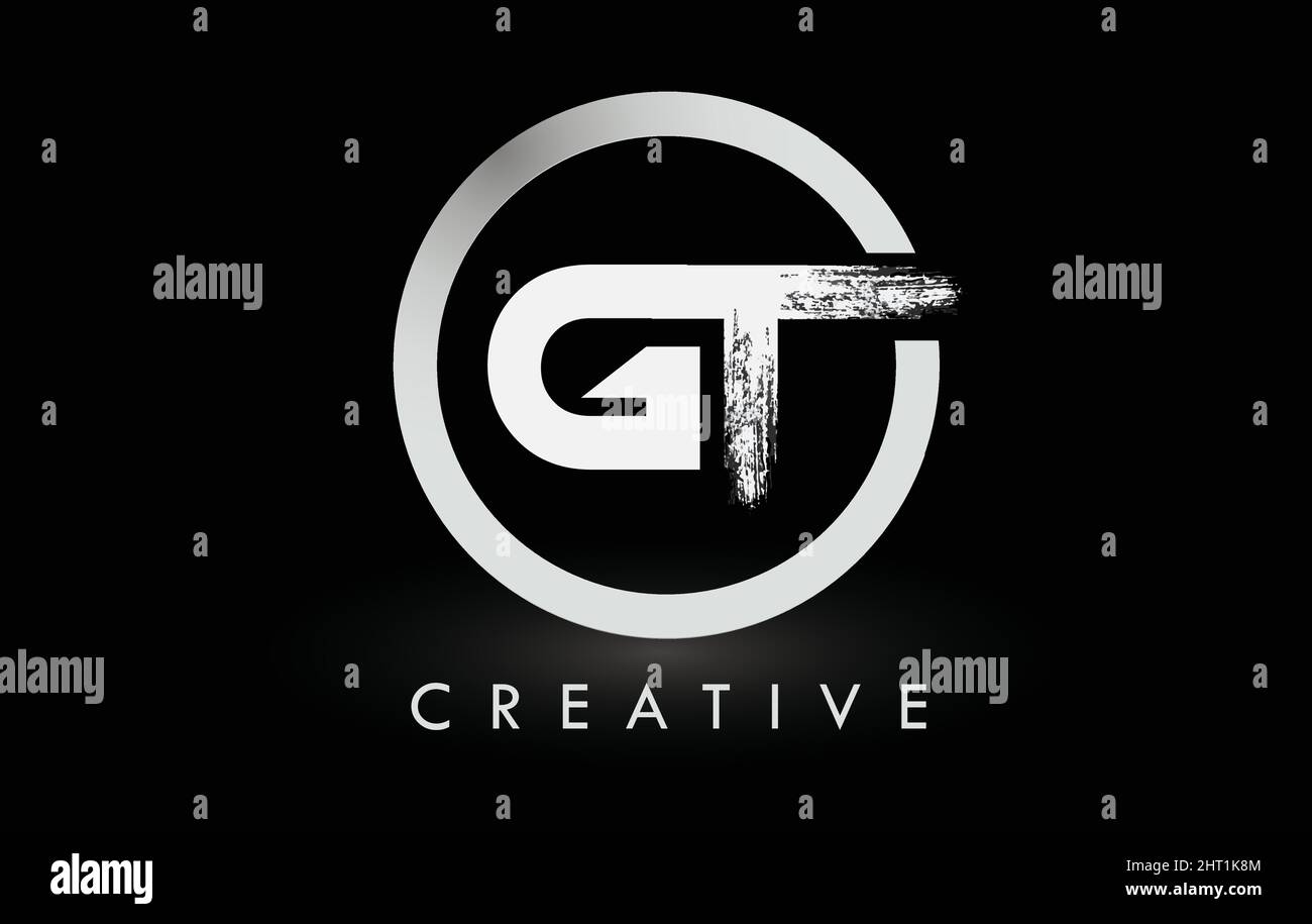 White GT Brush Letter Logo Design with Black Circle. Creative Brushed ...