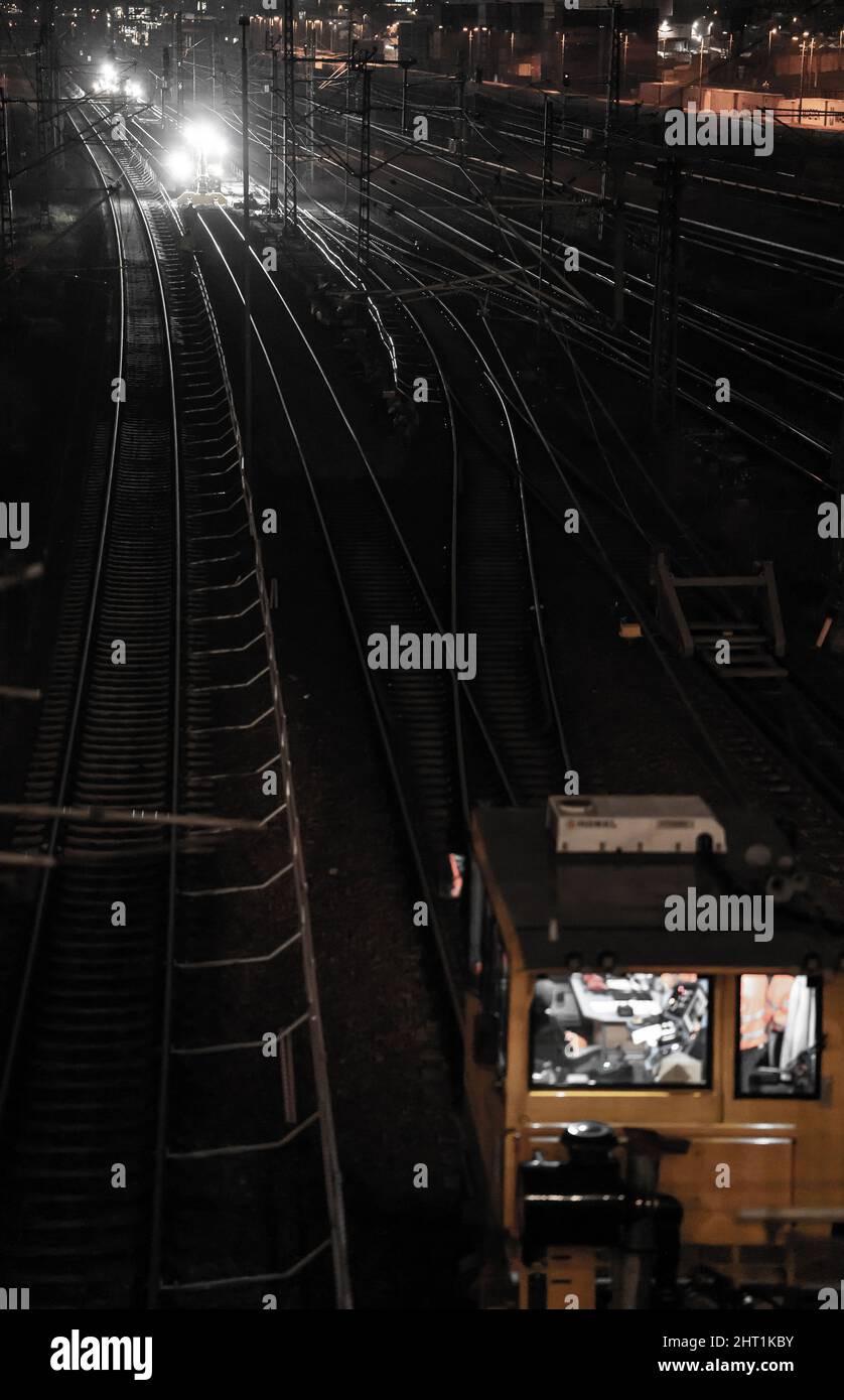 Closeup of a railway at night Stock Photo - Alamy