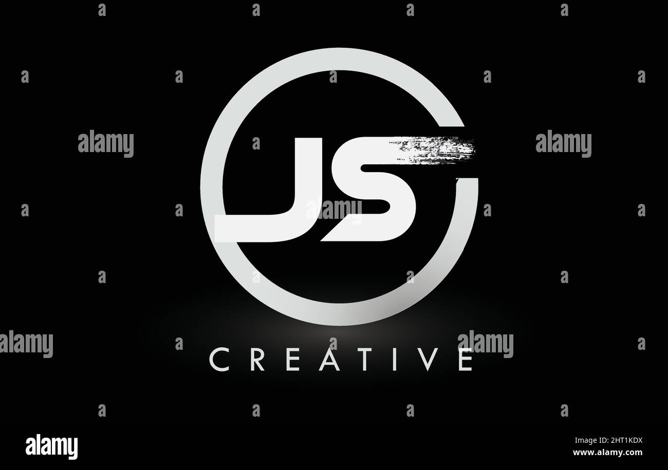 White JS Brush Letter Logo Design with Black Circle. Creative Brushed ...