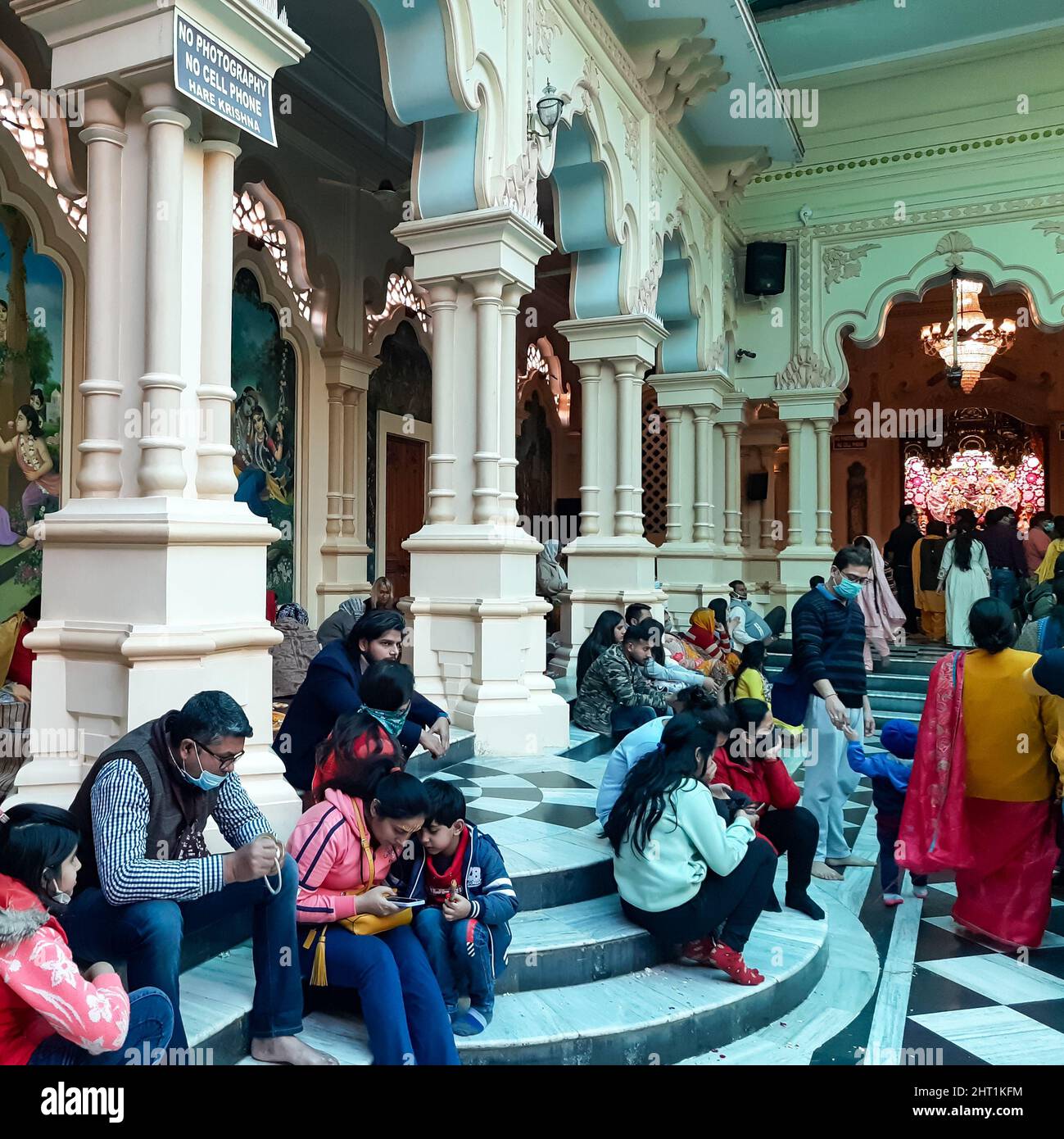 Vrindavan, India, February 12 2022 - Pilgrims in ISCON temple during ...