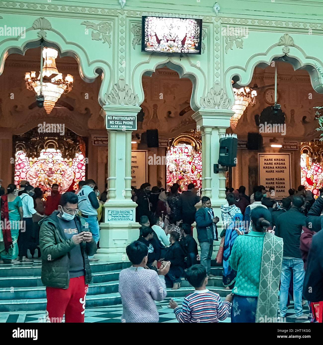 Vrindavan, India, February 12 2022 - Pilgrims in ISCON temple during ...