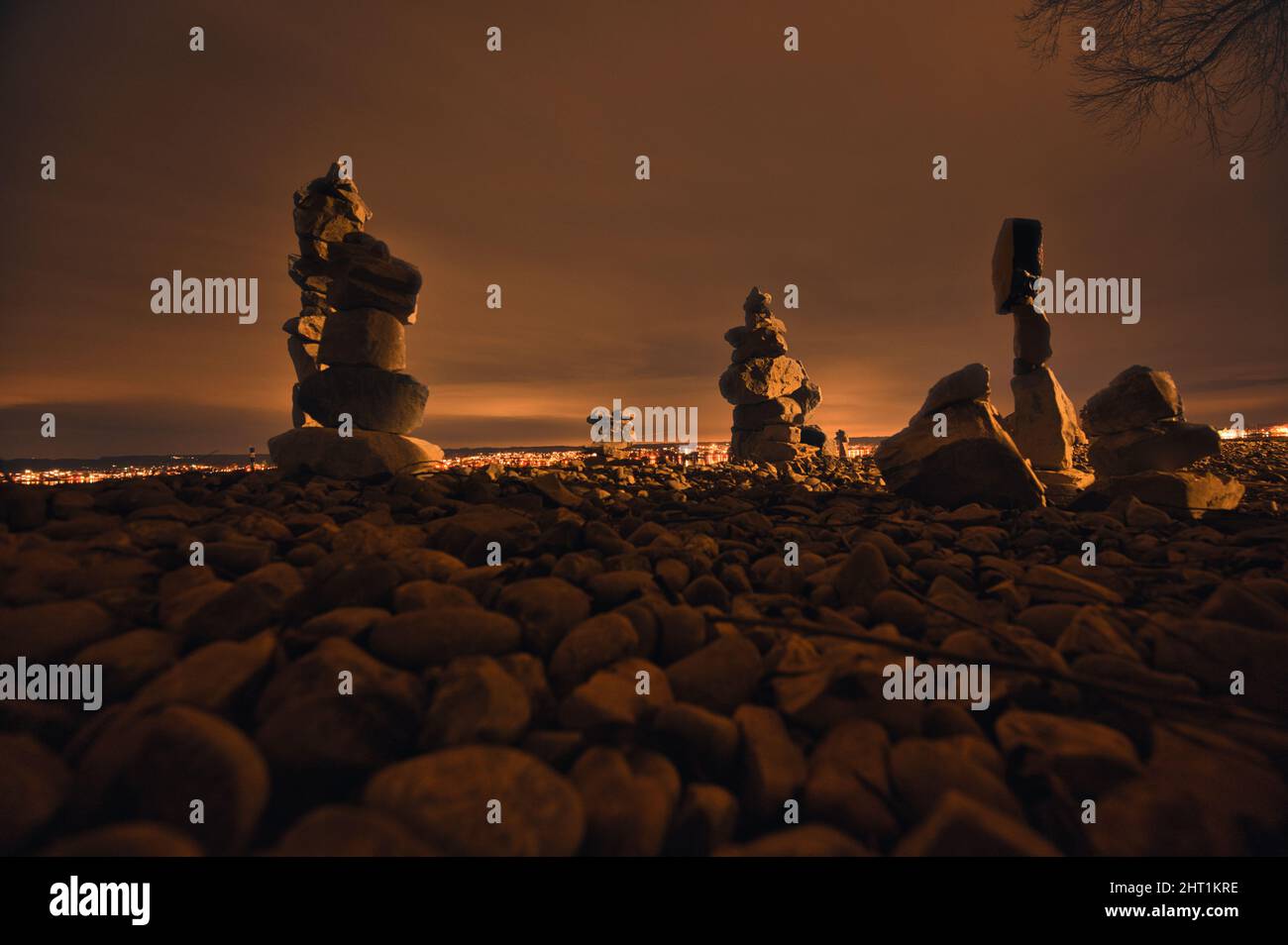 Beautiful night view of the beach of Lake Constance with long exposure ...