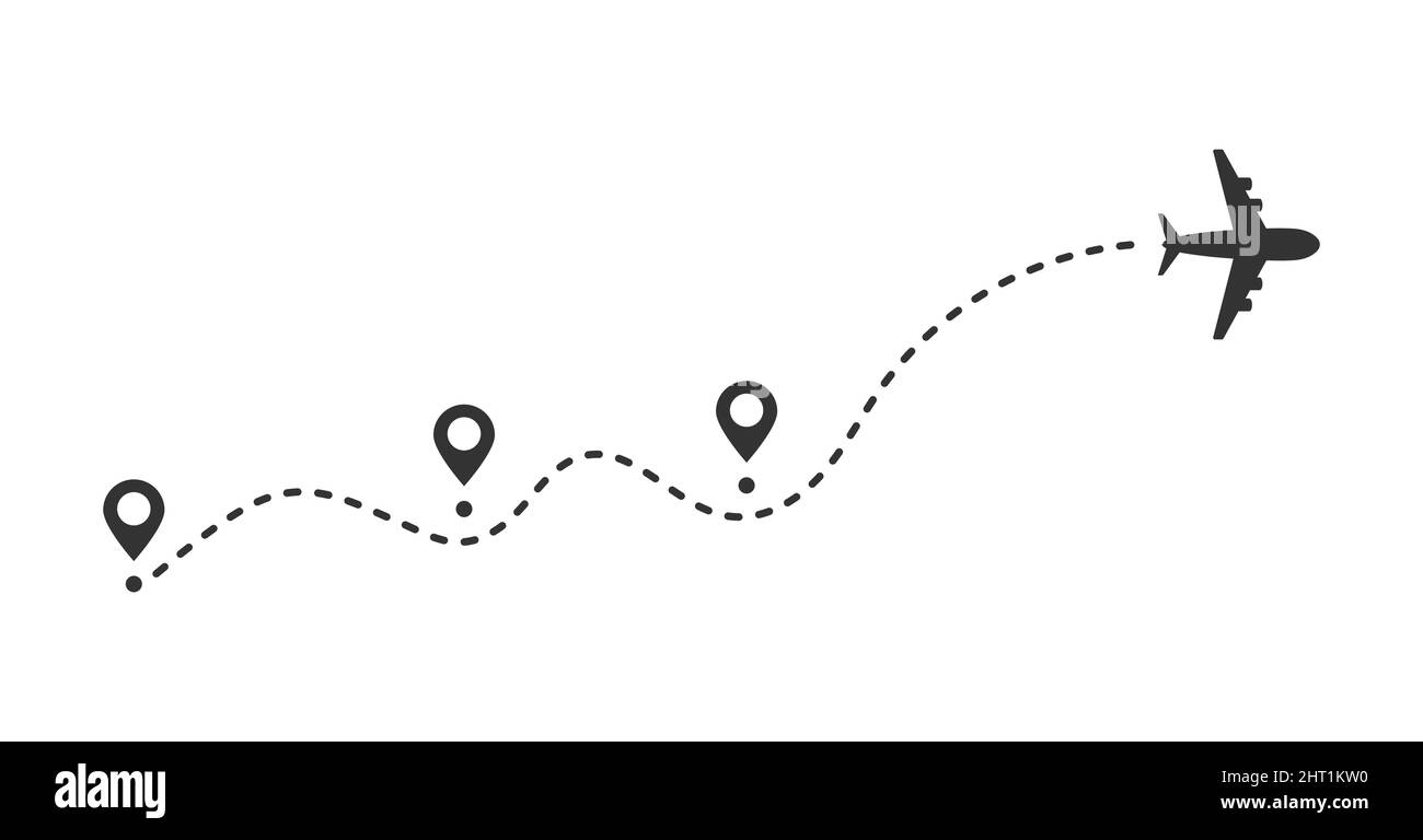 Plane dotted line path with location pins vector illustration Stock ... Plane dotted line path with location pins vector illustration Stock ...