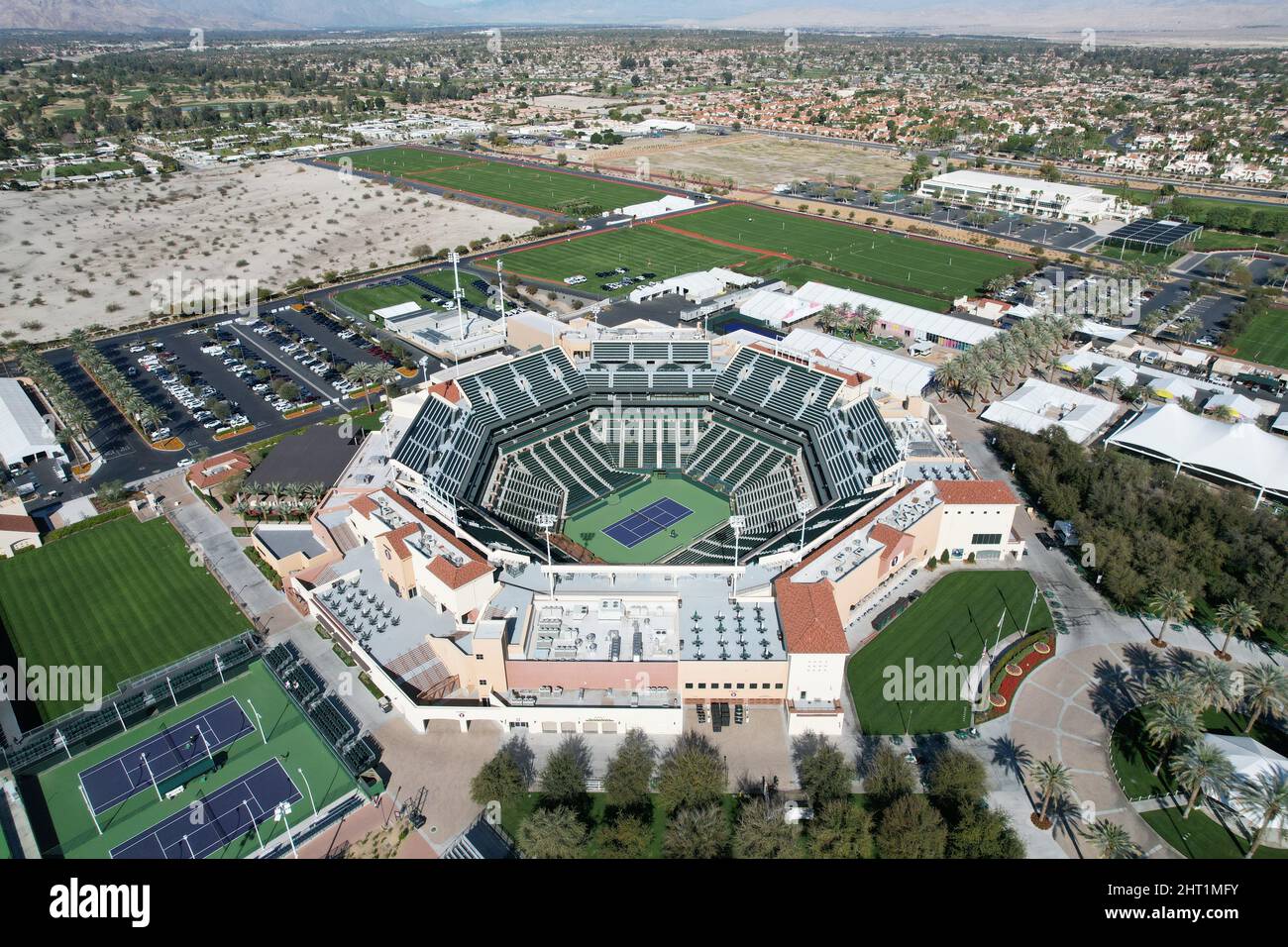 An aerial view of Stadium 1 at the Indian Wells Tennis Garden, Friday ...