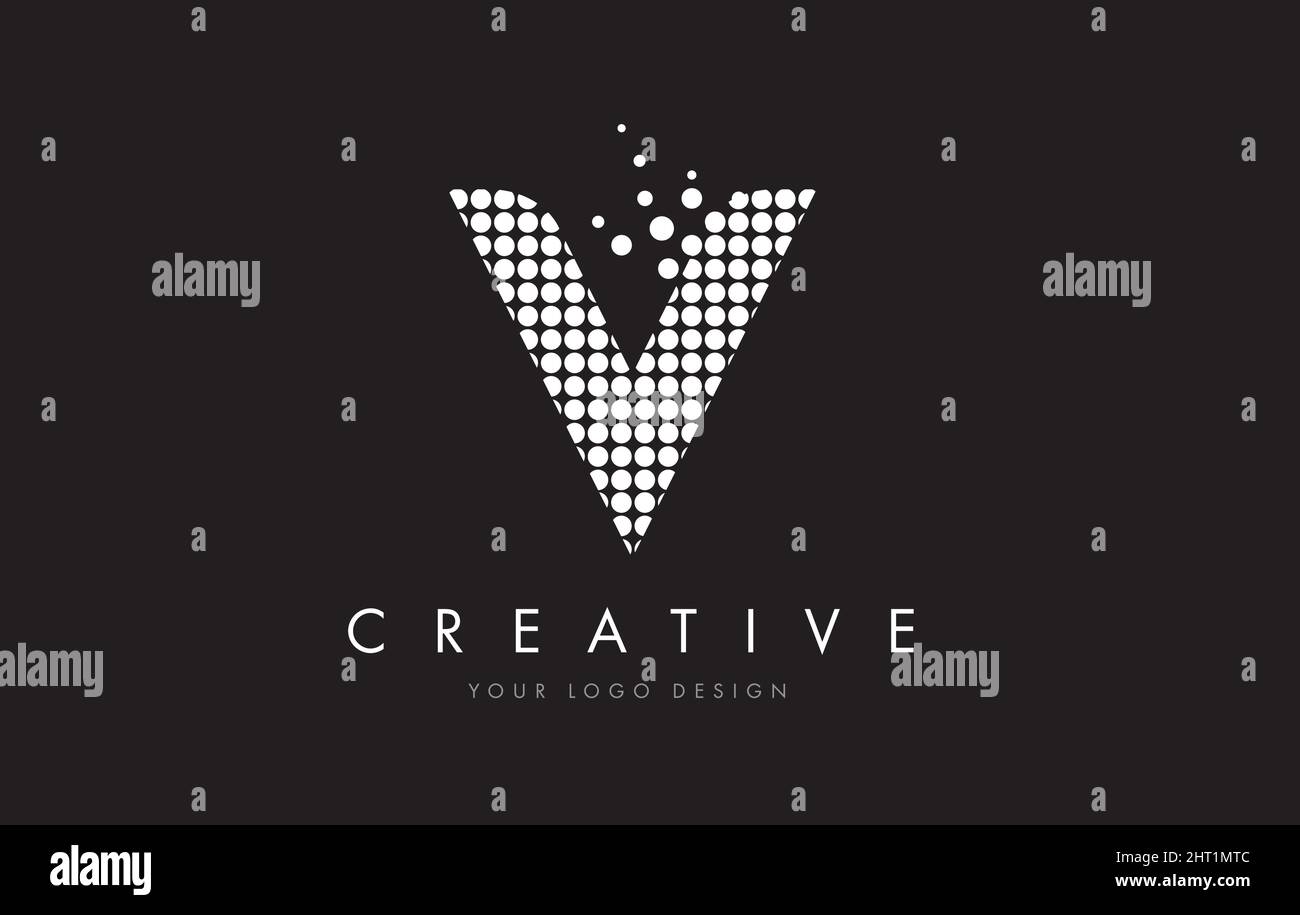 V Dots Letter Logo Design with White Bubble Circles and Swoosh Stock ...