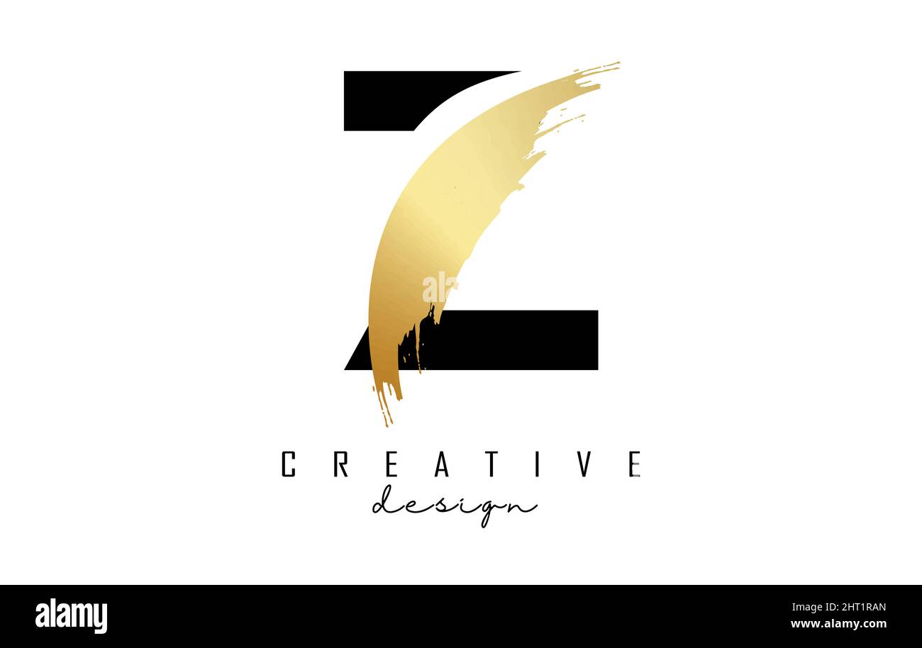 Letter Z logo with golden brush stroke and creative cut. Creative ...
