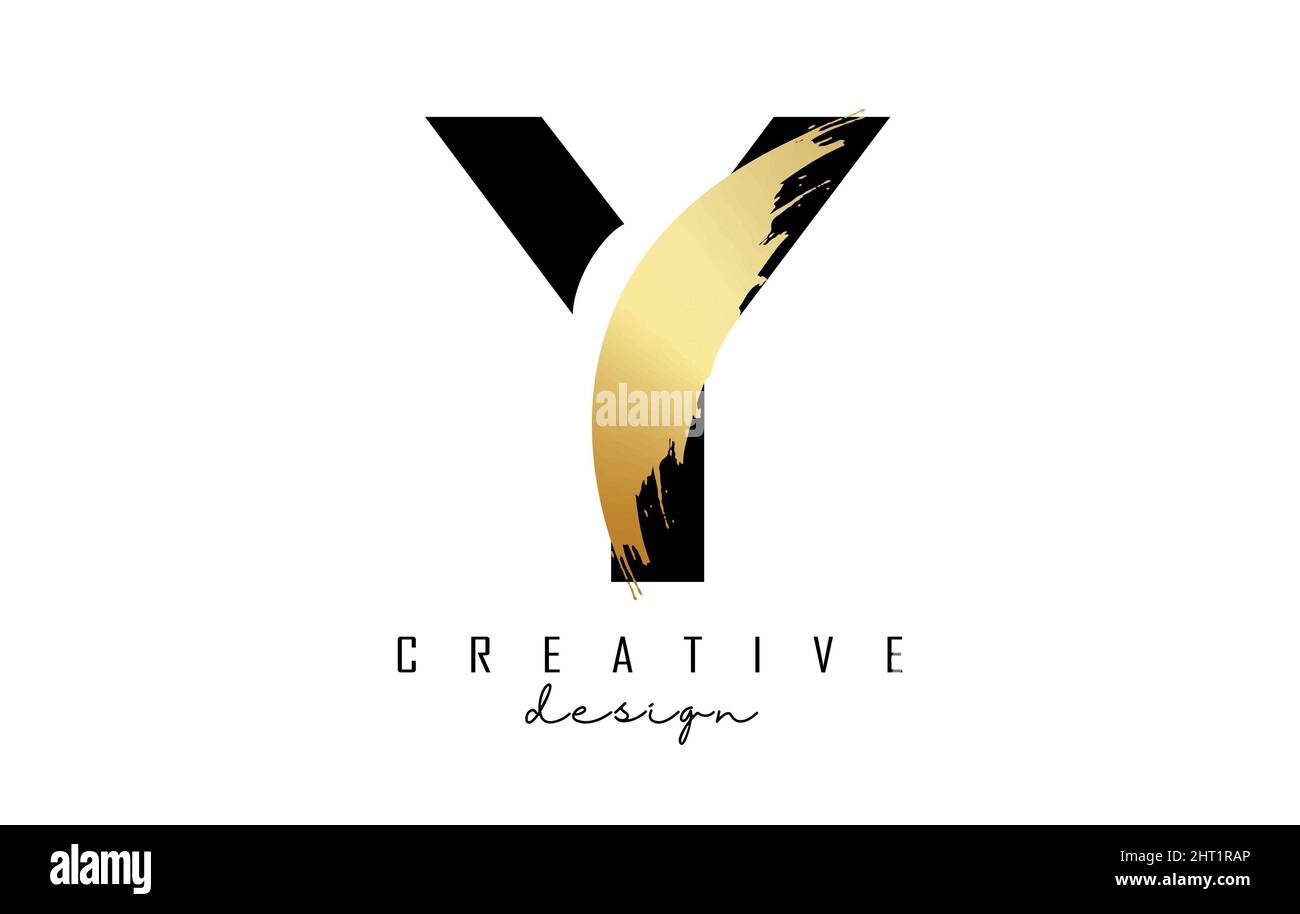 Letter Y logo with golden brush stroke and creative cut. Creative ...